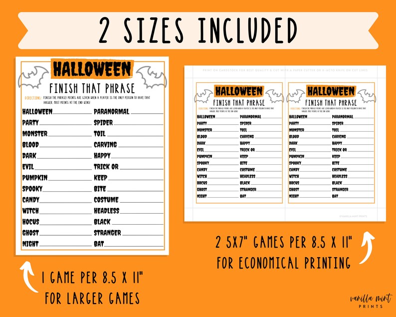 Halloween Finish That Phrase Game Halloween Printable Games | Etsy