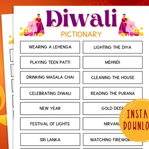 Diwali Pictionary Game Printable Festival of Lights Party - Etsy Canada