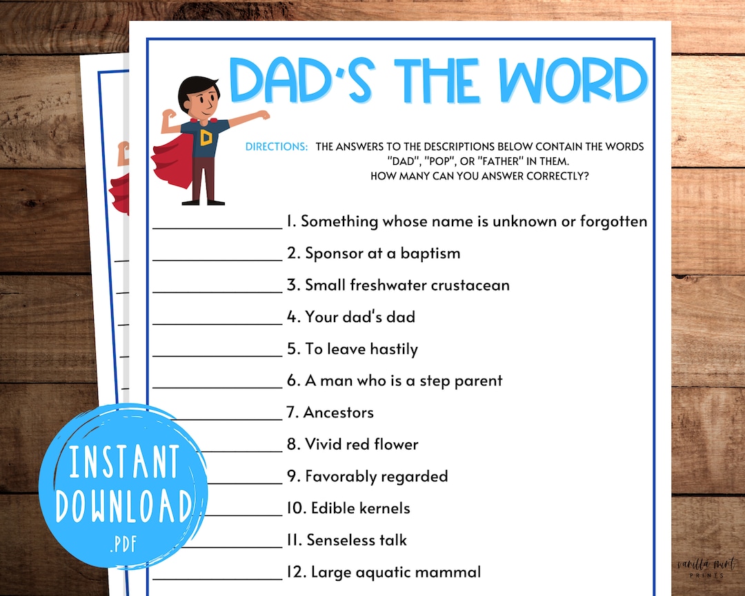 Father's Day Dad's the Word Game | Father's Day Games | Word Games With ...