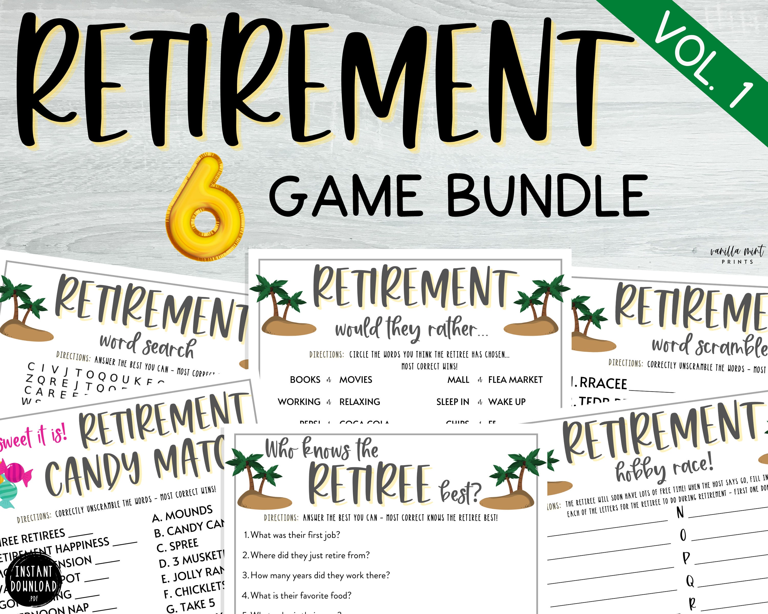 Retirement Party Games Volume 1 Retirement 6 Game Bundle - Etsy