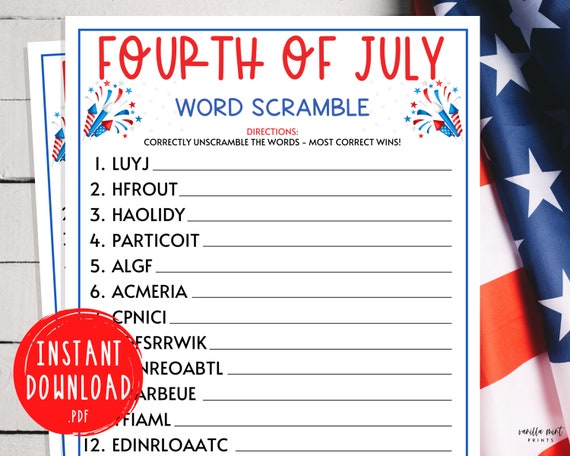 Fourth of July Word Scramble Game 4th of July Printable - Etsy