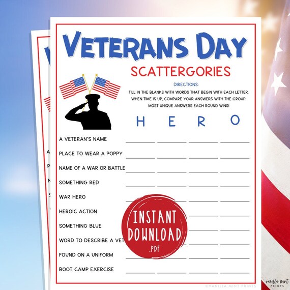 Veterans Day Printable Games