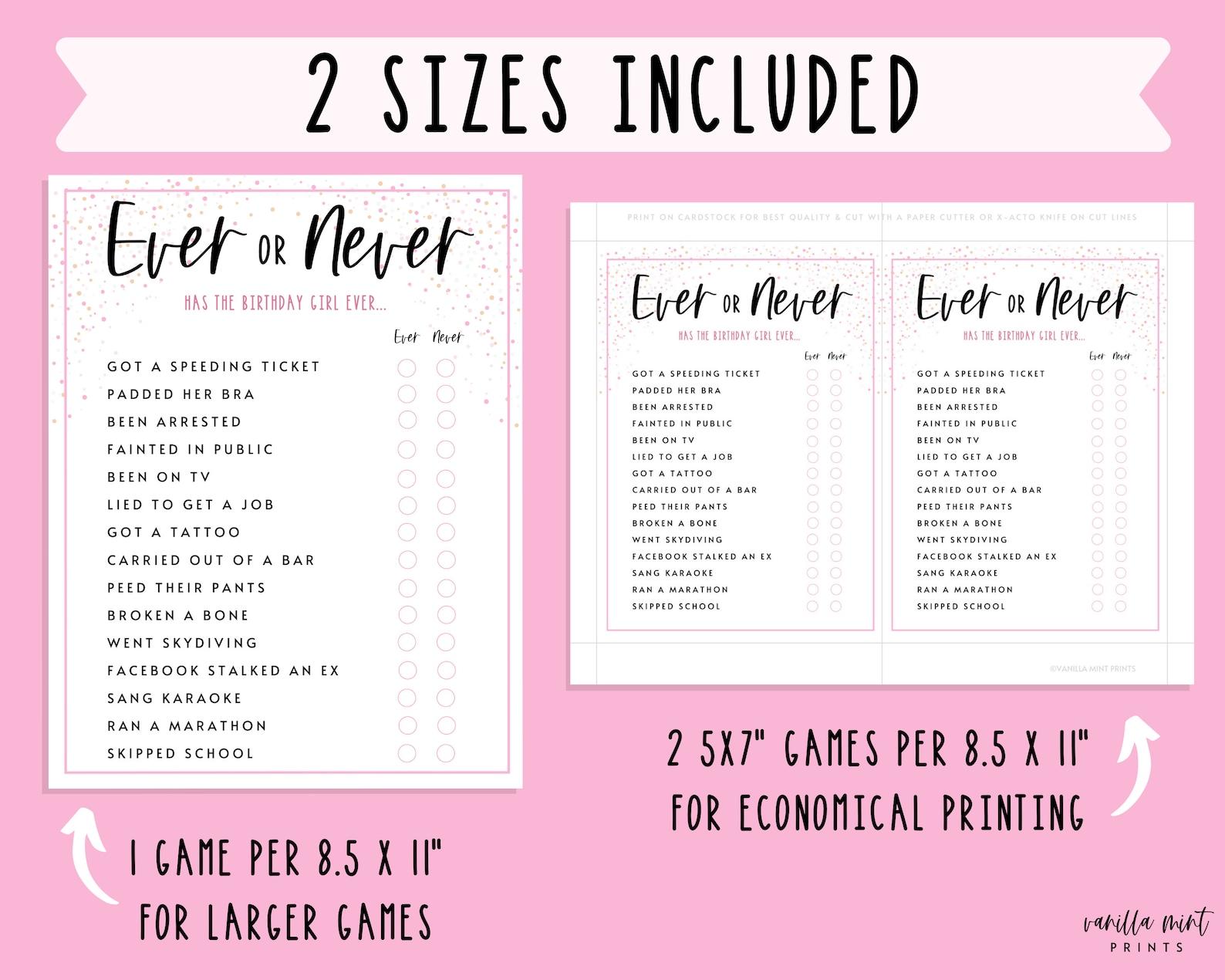 Adult Birthday Party Games Ever or Never Birthday Party Game - Etsy