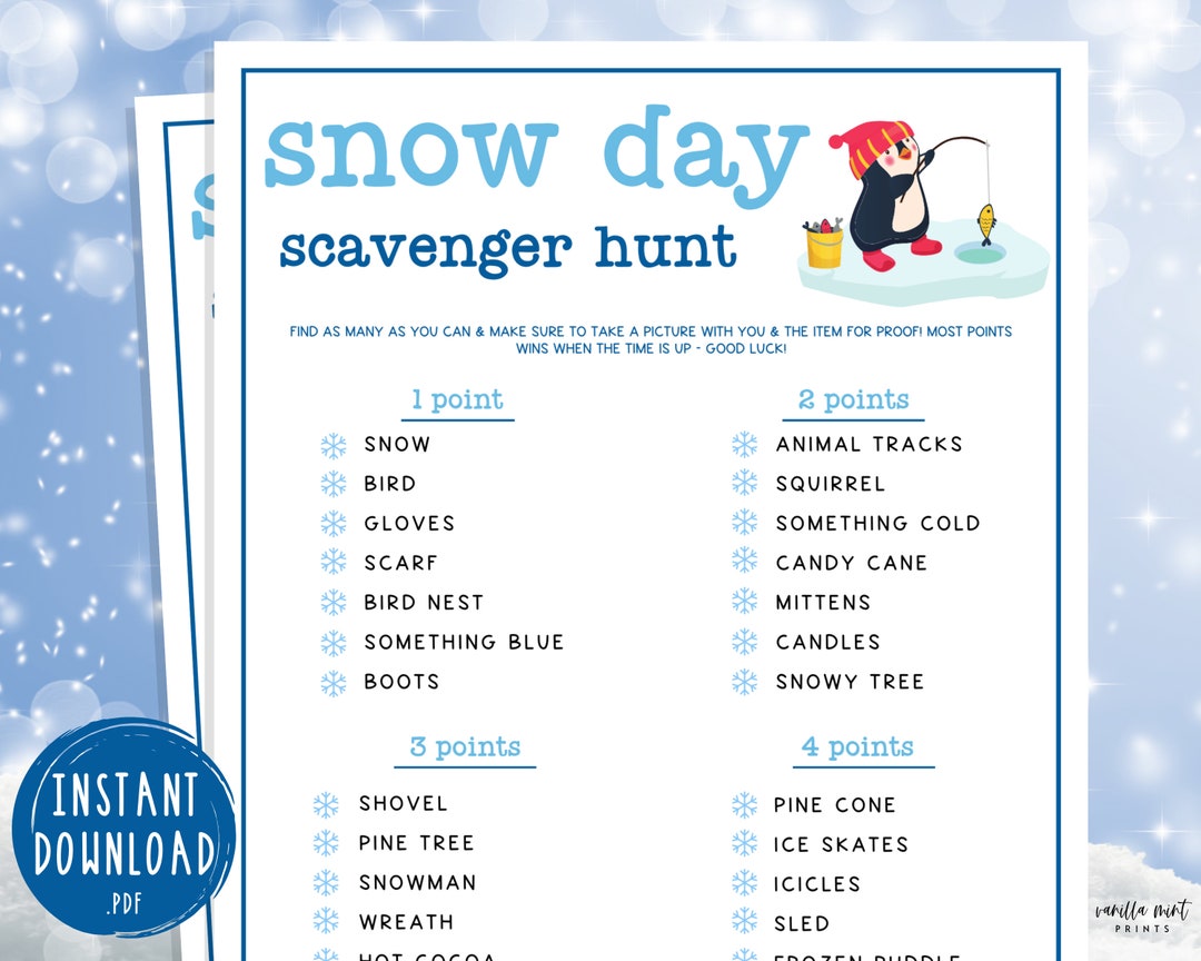 Snow Day Scavenger Hunt Game | Fun Printable Winter Game | Wintertime ...