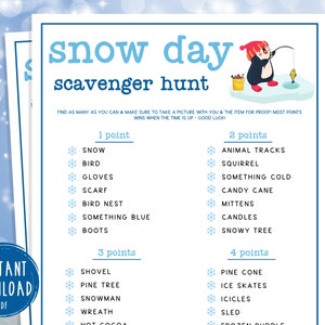 Snow Day Scavenger Hunt Game | Fun Printable Winter Game | Wintertime ...