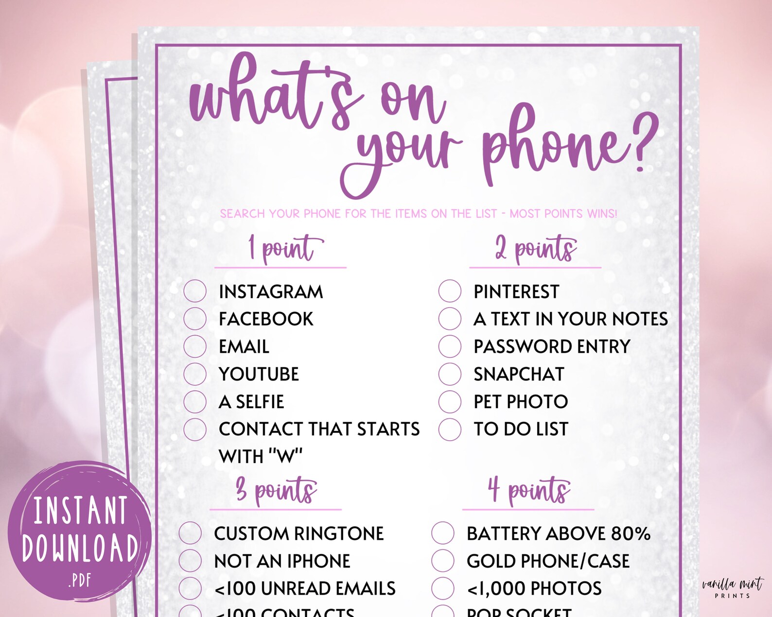Teen Slumber Party Games Whats on Your Phone Girls - Etsy