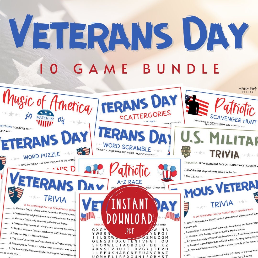 Veterans Day 10 Game BUNDLE | Printable Veterans Day Games | America ...