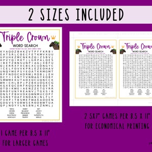 Triple Crown Word Search Game | Triple Crown Party Game | Horse Race ...