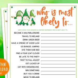 St. Patrick's Day Who is Most Likely to Game Icebreaker Irish St ...