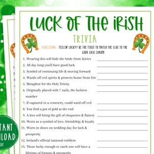 St. Patrick's Day Trivia Game Luck of the Irish | Etsy