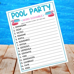 Pool Party Word Scramble Game | Fun Printable Summertime Party Games ...