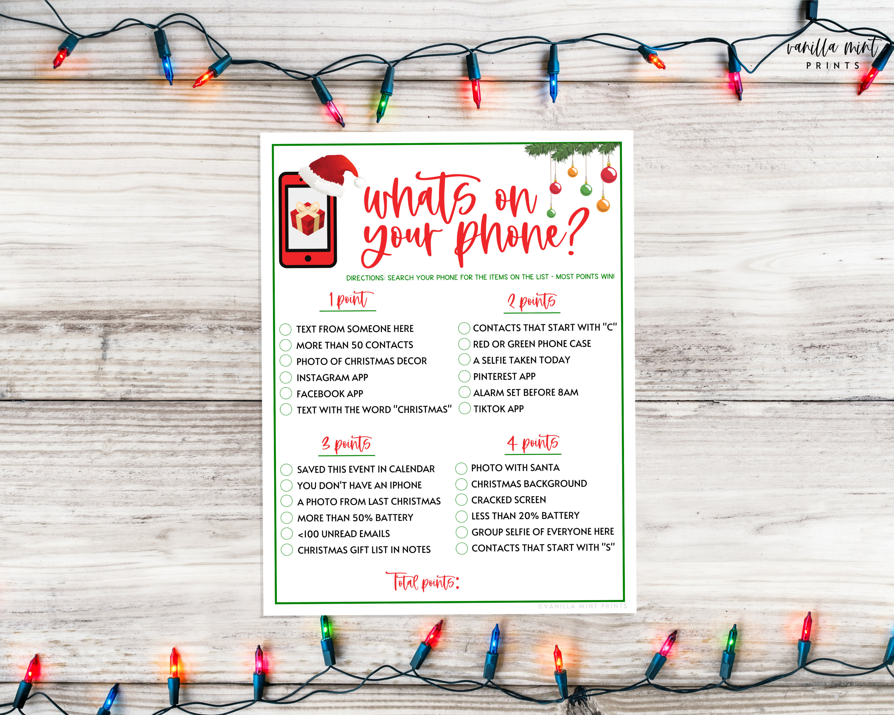Christmas Whats on Your Phone Game Xmas Scavenger Hunt Games - Etsy