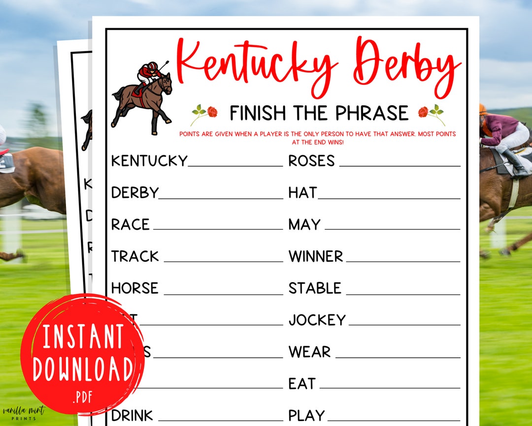 Kentucky Derby Finish the Phrase Game | Triple Crown Party Games ...