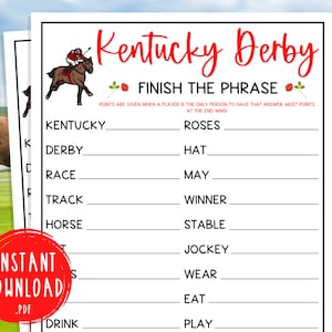 Kentucky Derby Finish the Phrase Game | Triple Crown Party Games ...