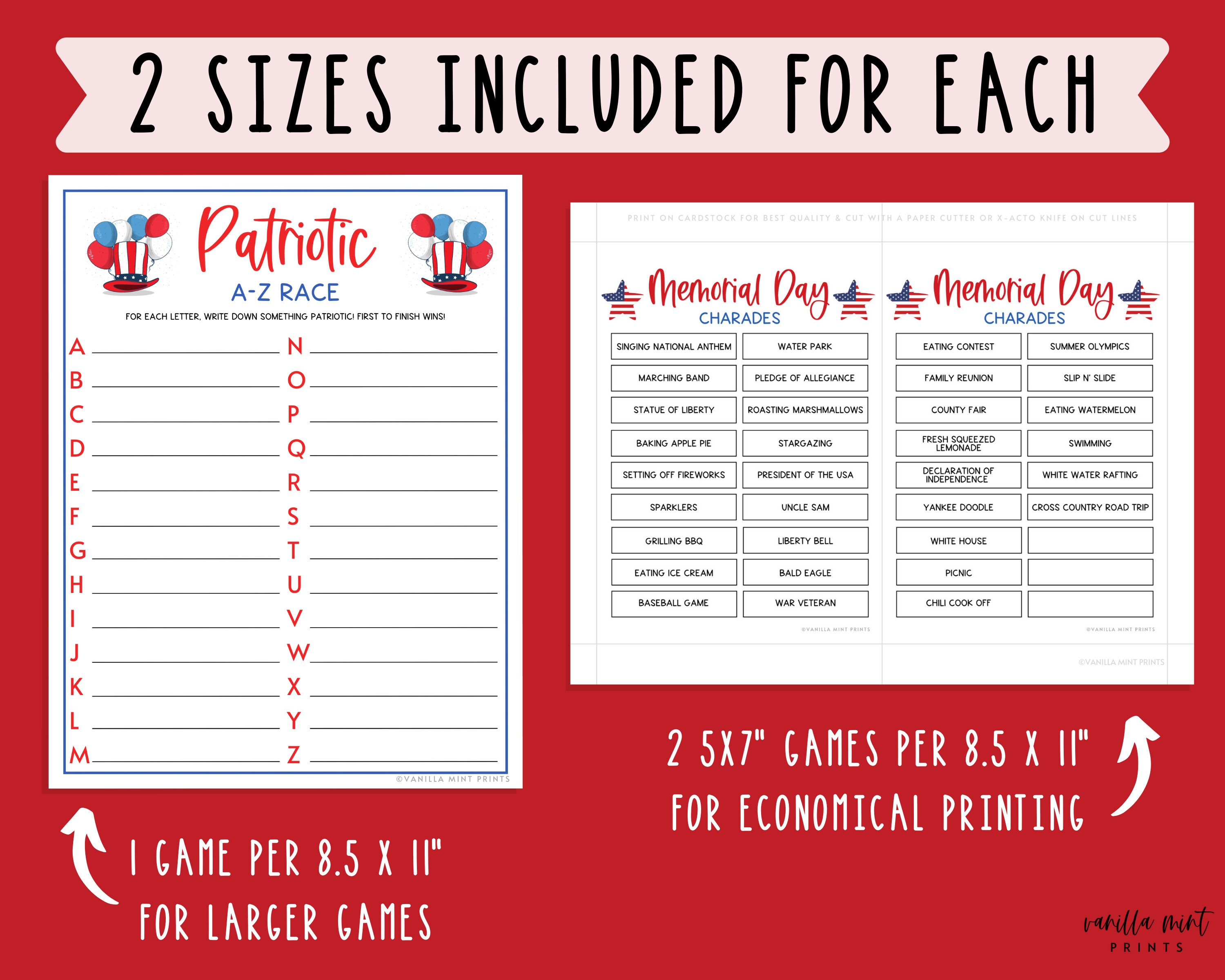 Memorial Day 5 Game KIDS BUNDLE Printable Memorial Day Party - Etsy
