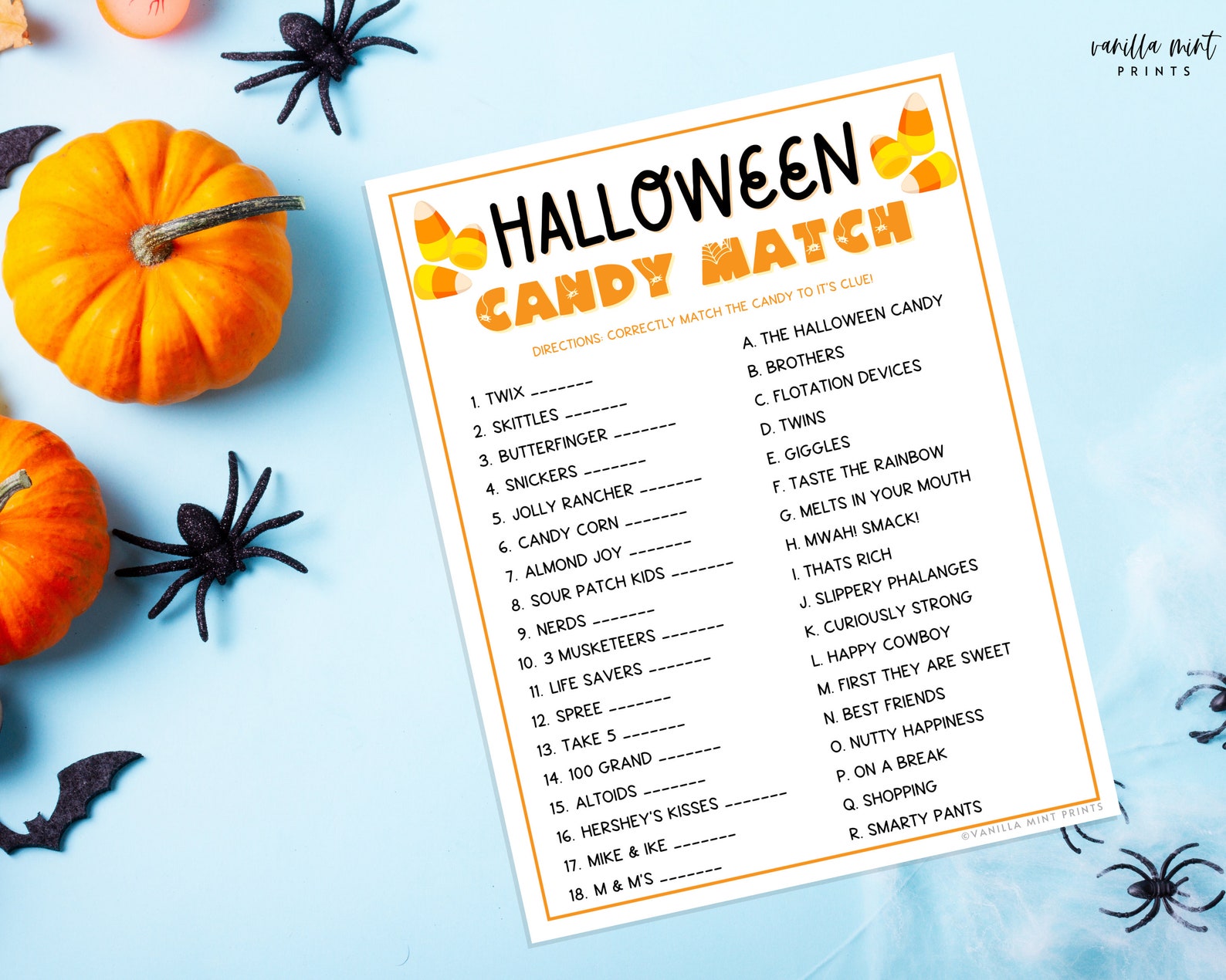 Halloween Candy Match Party Game Halloween Games for Kids & - Etsy