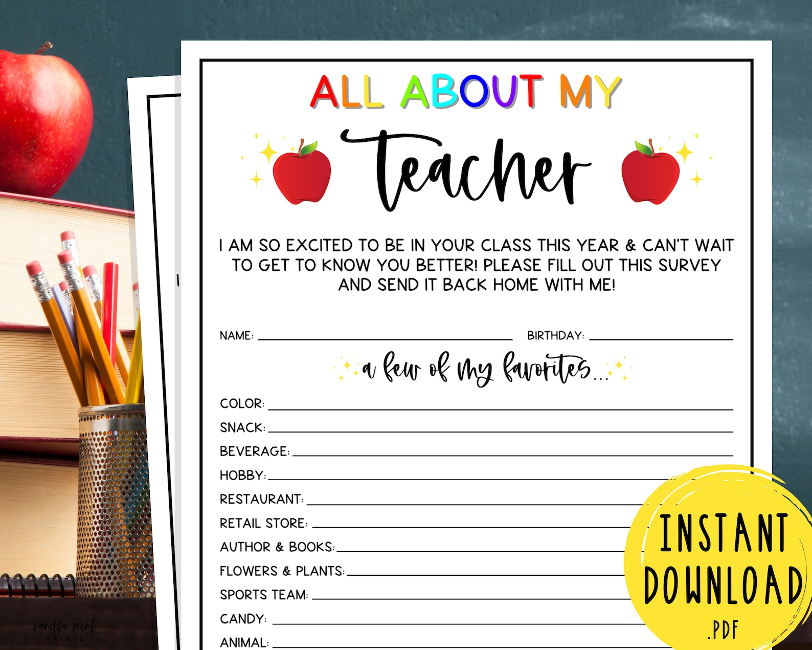Back to School All About My Teacher Survey Beginning of - Etsy