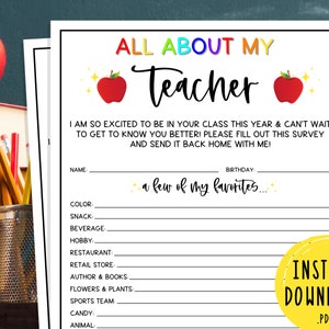 Back to School All About My Teacher Survey Beginning of - Etsy