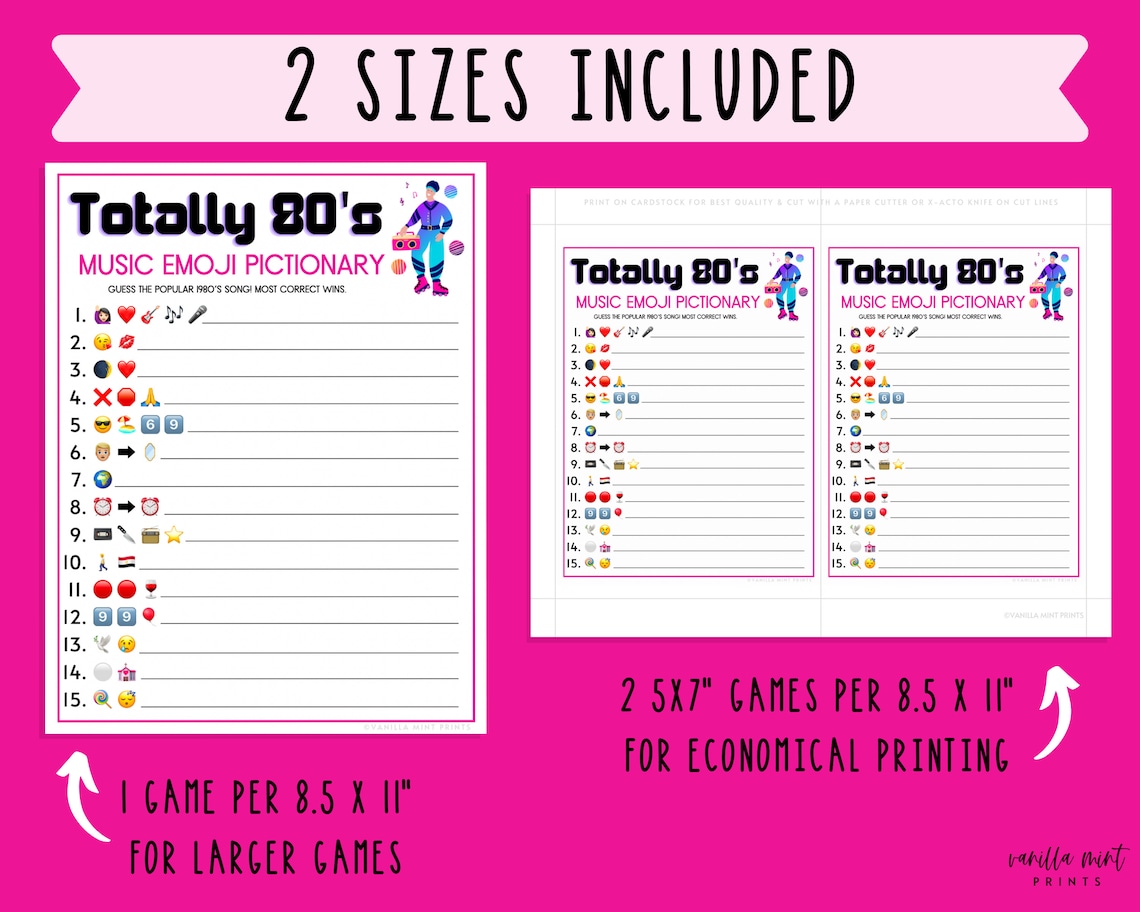 Totally 80's Music Emoji Pictionary Party Game Printable - Etsy