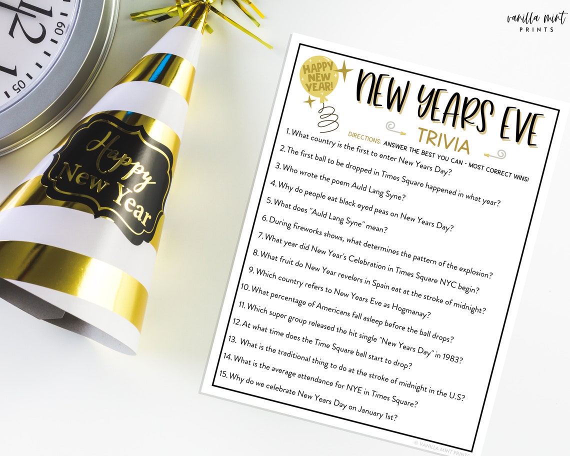 New Years Eve Trivia Game New Years Printable Games New - Etsy