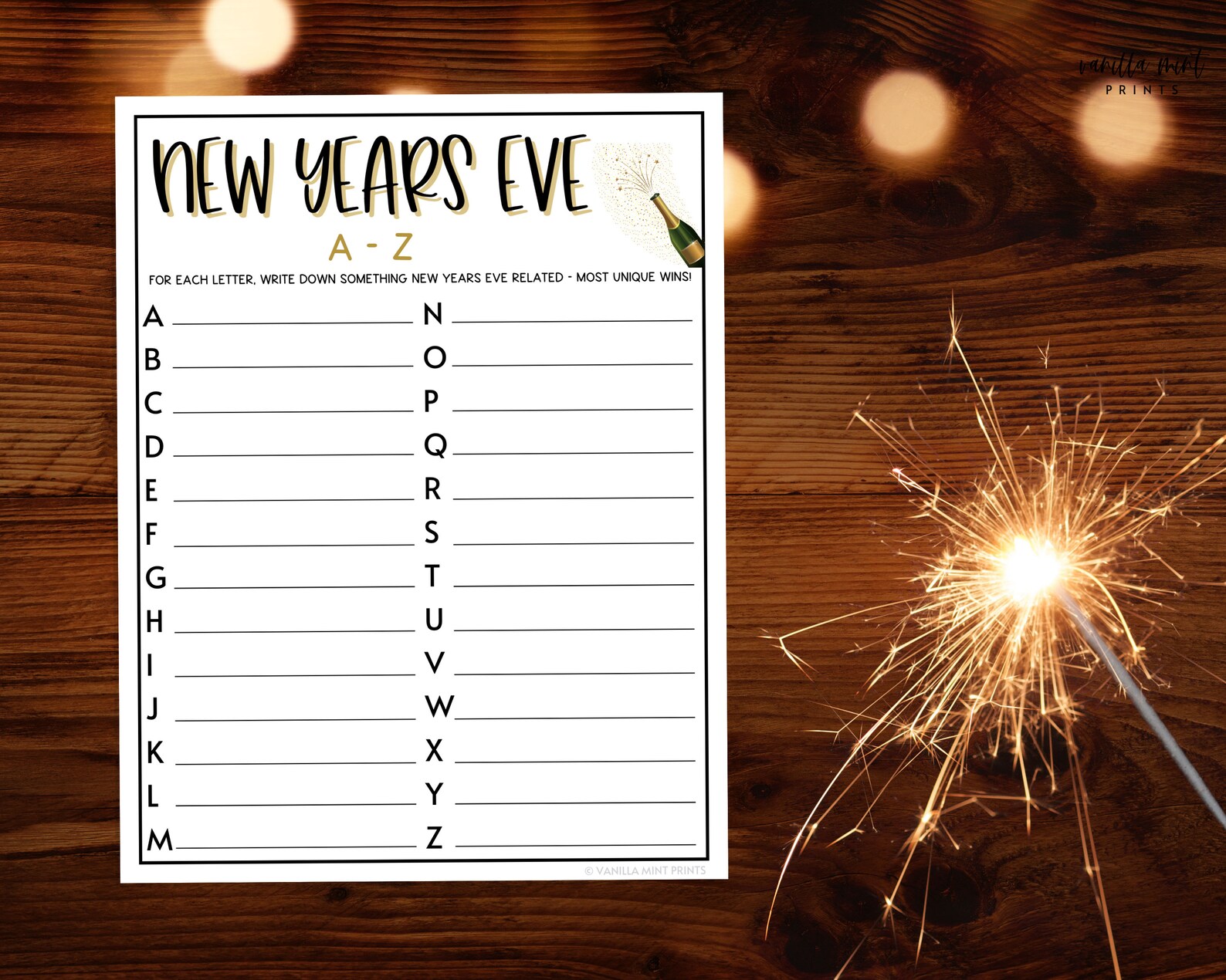 New Years Eve A-Z Word List Game New Years Printable Games - Etsy