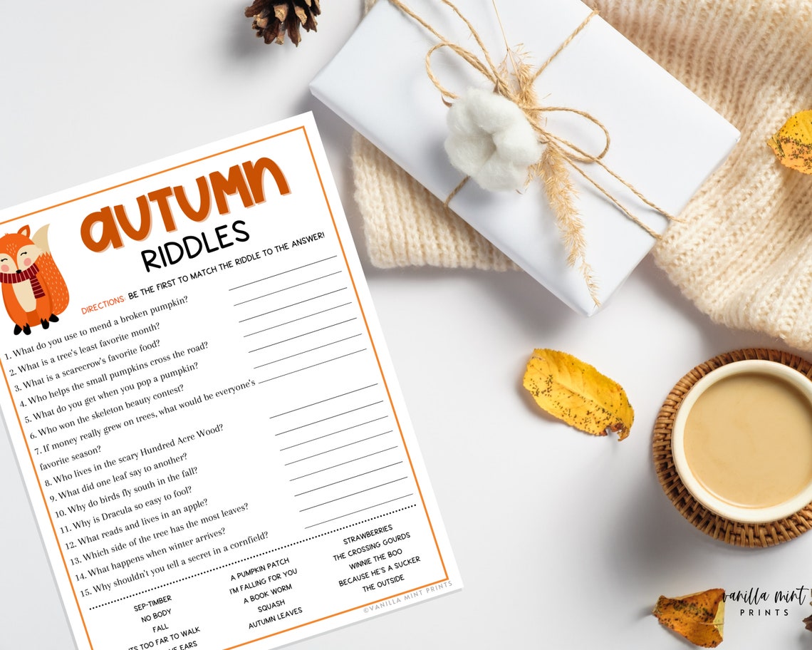 Fall Riddles Game Printable Autumn Games Fall Time - Etsy