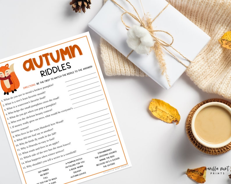 Fall Riddles Game Printable Autumn Games Fall Time - Etsy