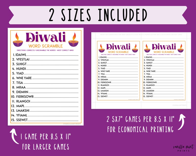 Diwali Word Scramble Game | Printable Festival of Lights Party Games ...