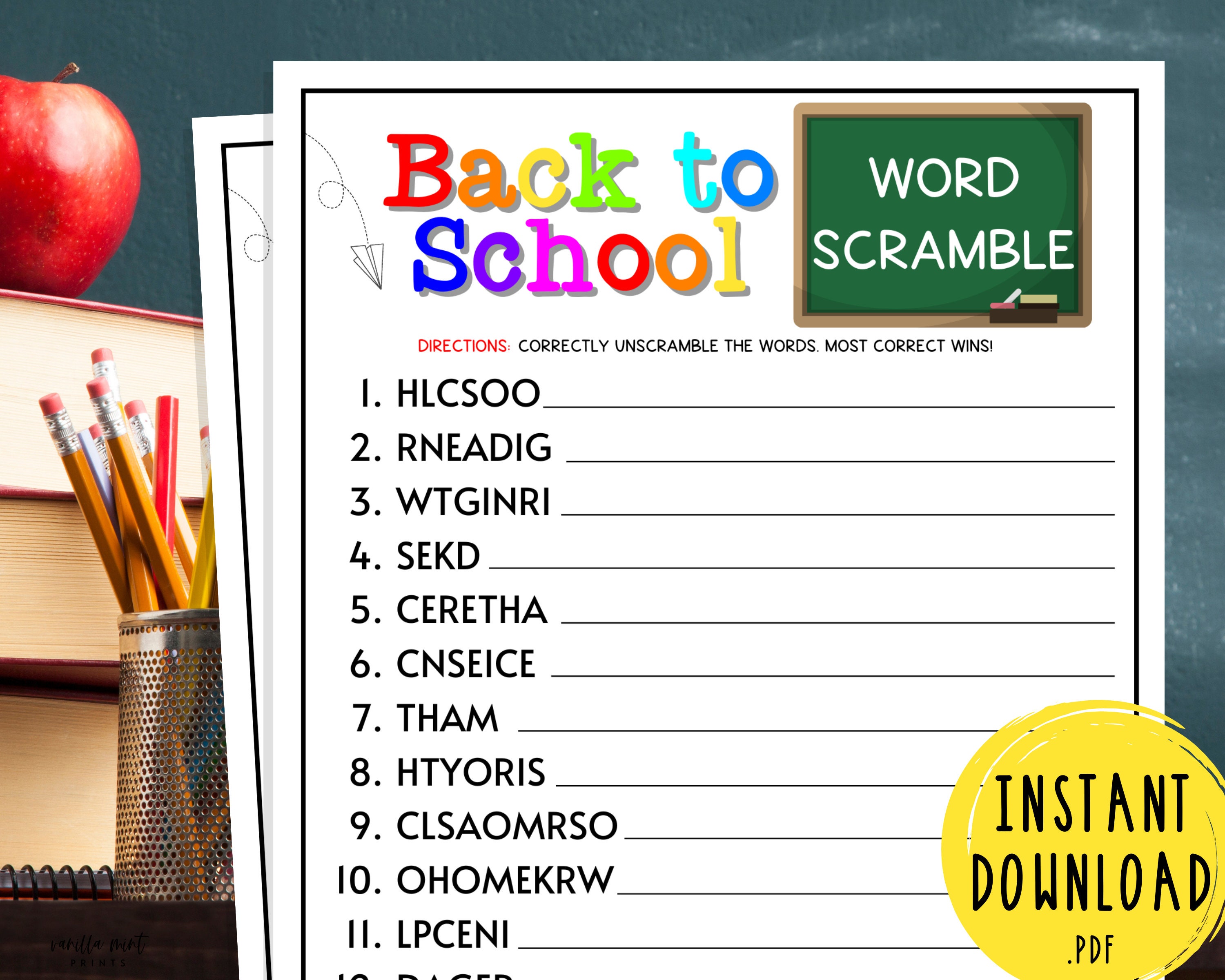 Back to School Game Word Scramble First Day of School | Etsy