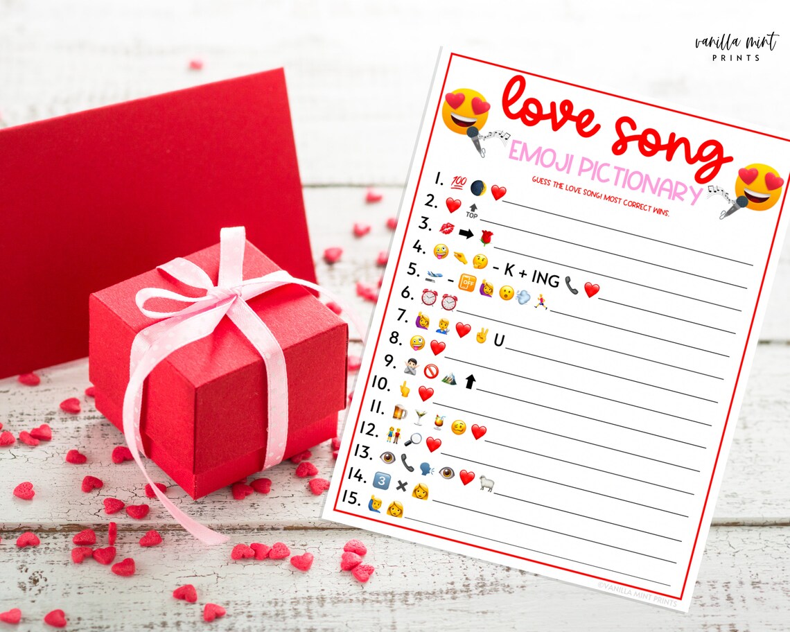 Valentine's Day Love Song Emoji Pictionary Game Fun - Etsy
