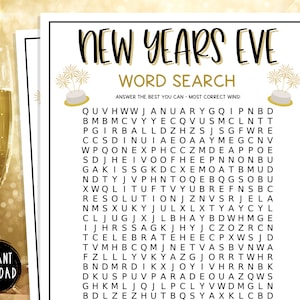 New Years Eve Word Search Game New Years Printable Games New Years Eve ...