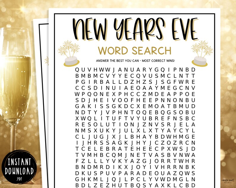 New Years Eve Word Search Game New Years Printable Games - Etsy