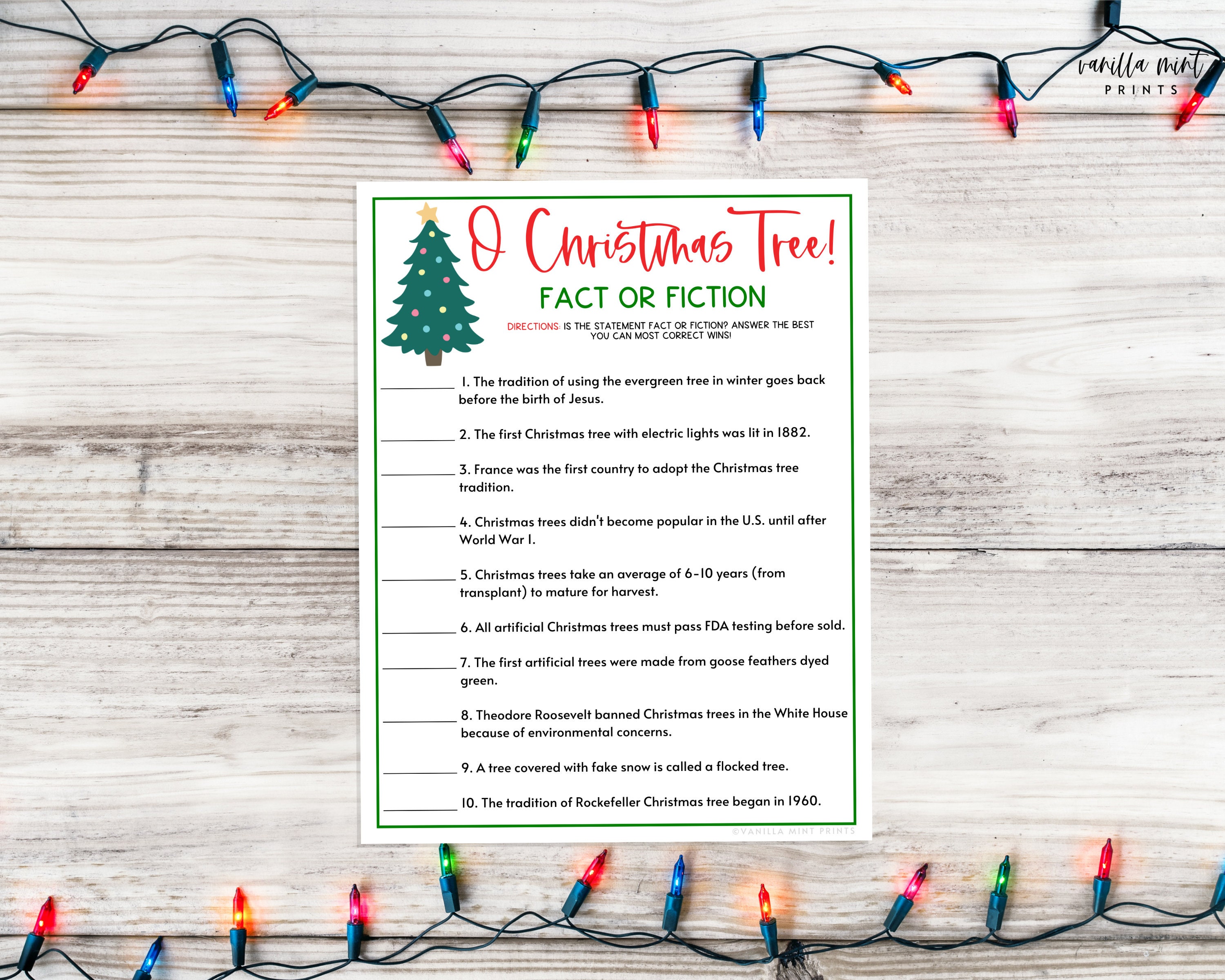 O Christmas Tree Trivia Game Fact or Fiction True or False - Etsy