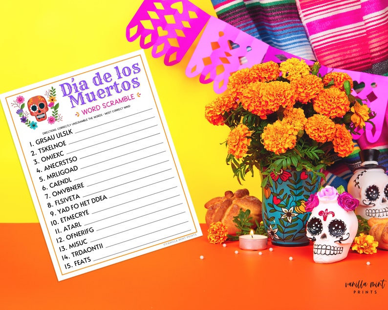 Día De Los Muertos Word Scramble Printable Day of the Dead - Etsy