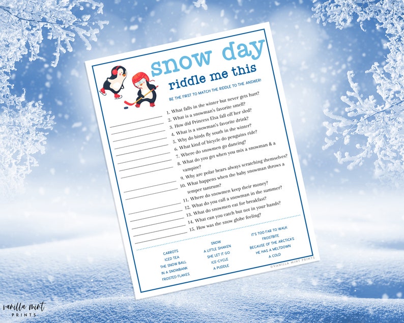 Snow Day Riddle Me This Game Fun Printable Winter Game - Etsy