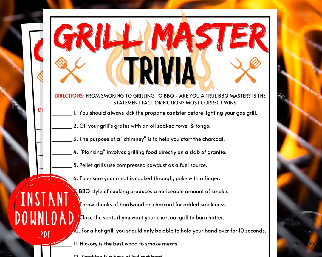 Grill Master Trivia Game | Printable Summertime Games | Party Games ...