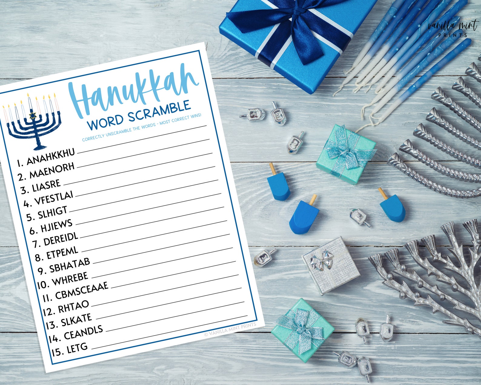 Hanukkah Word Scramble Party Games Chanukah Celebration - Etsy