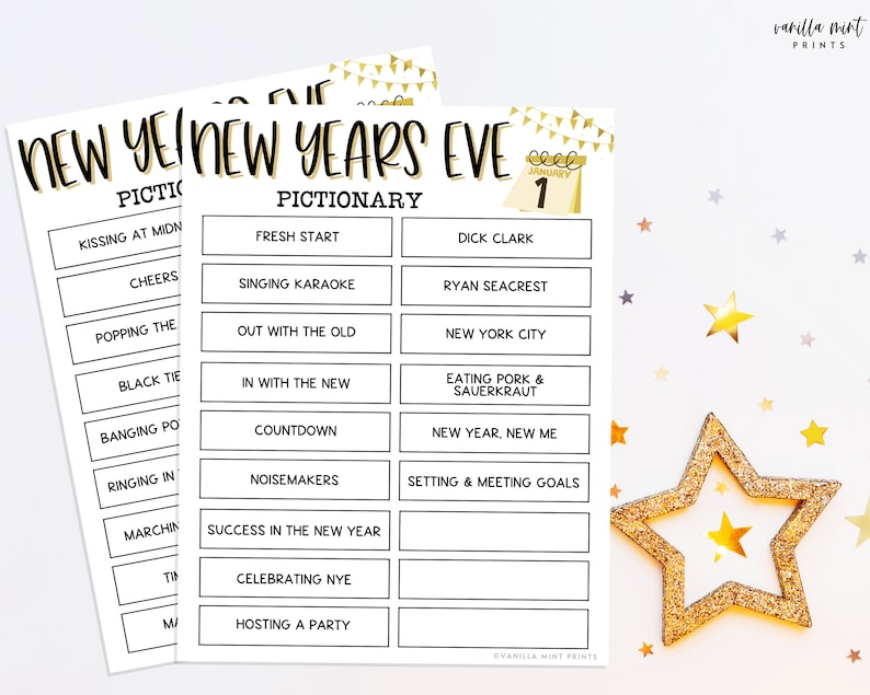 New Years Eve Pictionary Game Fun New Years Eve Party Games | Etsy