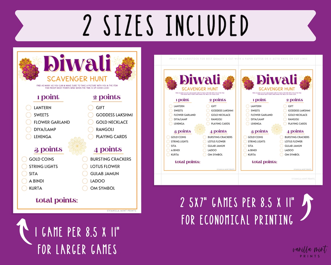 Diwali Scavenger Hunt Game Printable Festival of Lights - Etsy