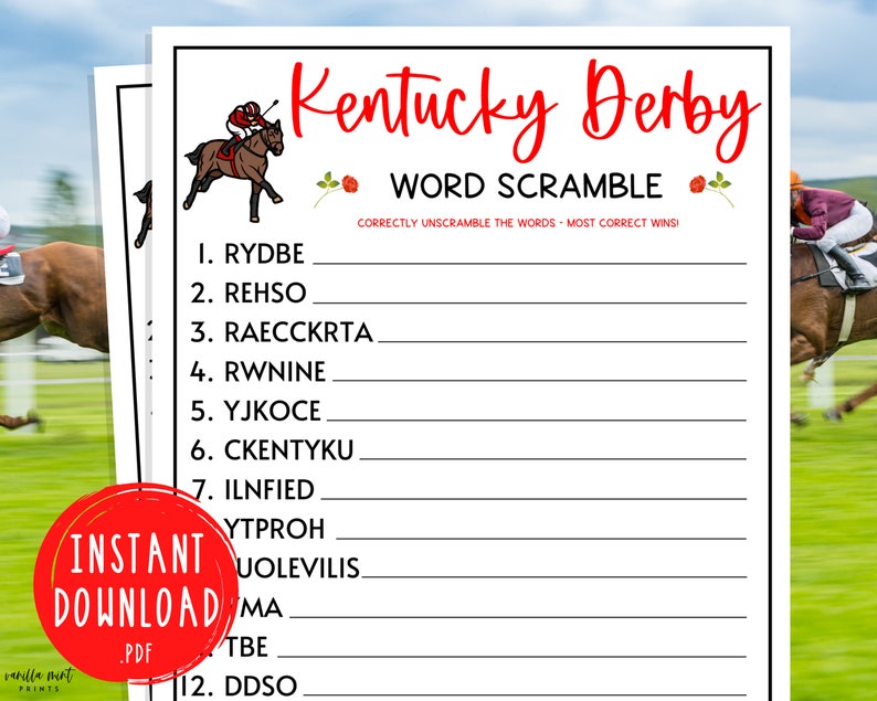 Kentucky Derby Word Scramble Game | Triple Crown Party Game | Horse ...