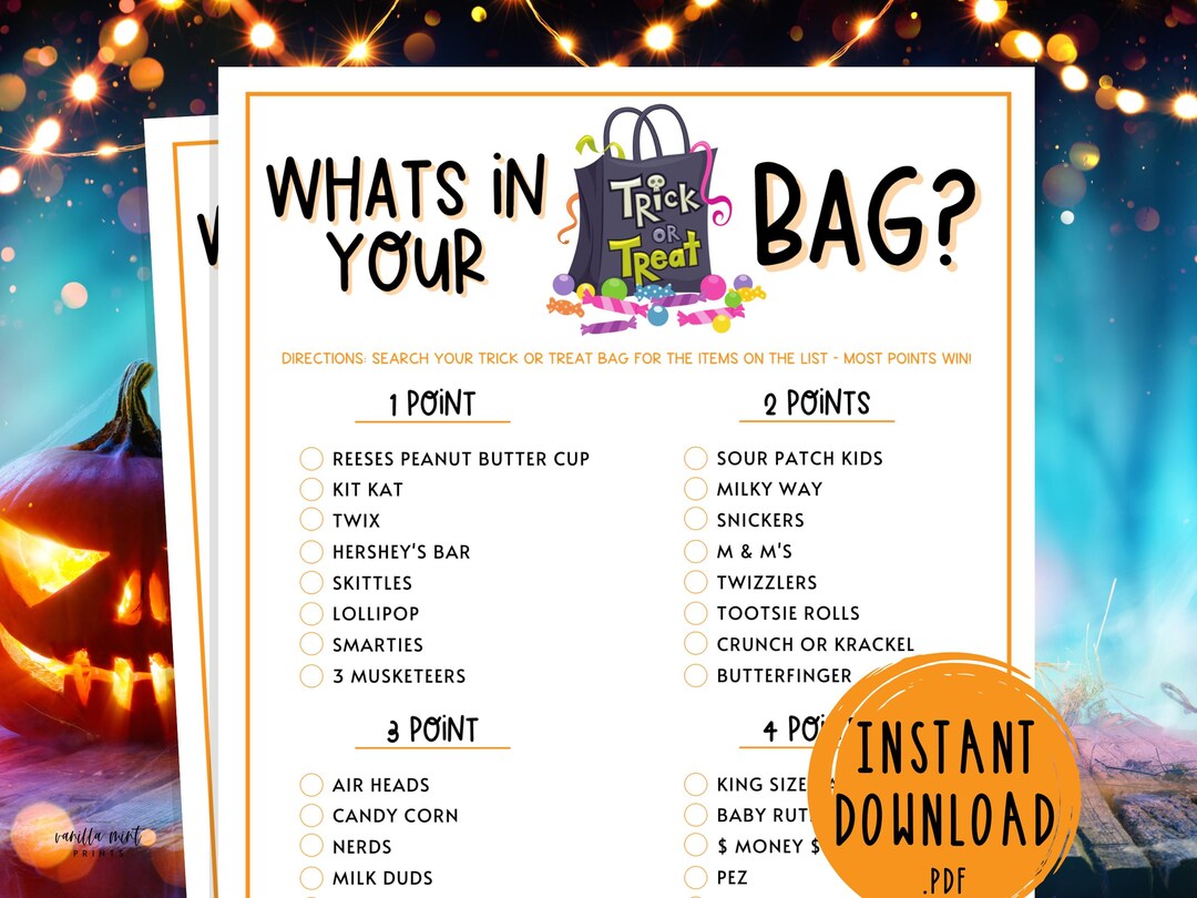 Halloween Whats in Your Trick or Treat Bag Game | Halloween Scavenger ...