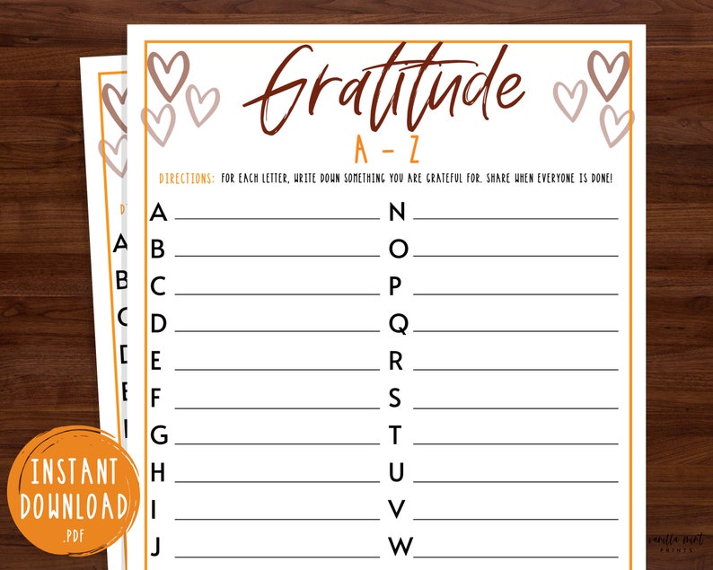 Thanksgiving A - Z Game | Gratitude A-Z Game | Thanksgiving Printable ...