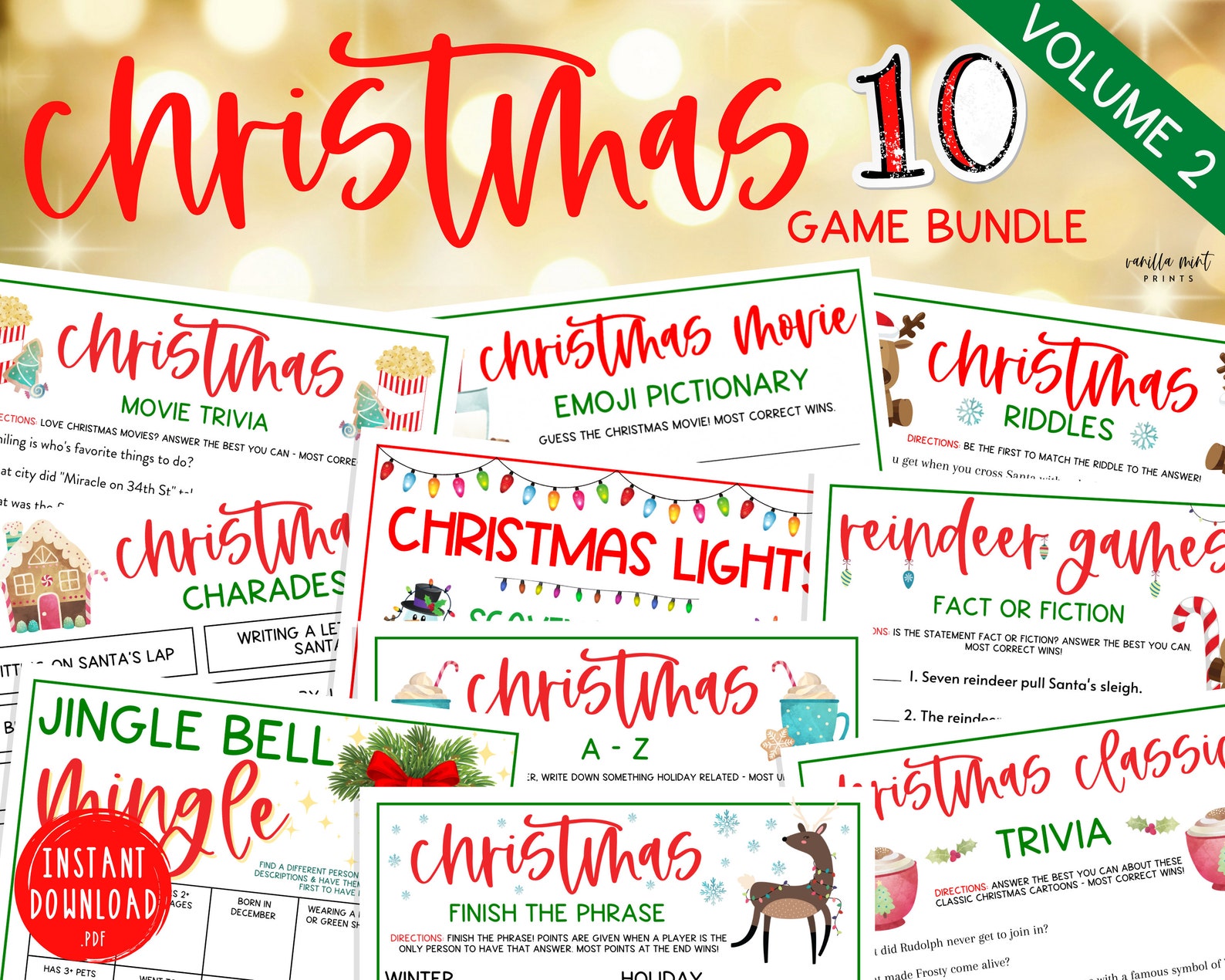 Christmas Game BUNDLE Volume 2 10 Christmas Printable Games | Etsy