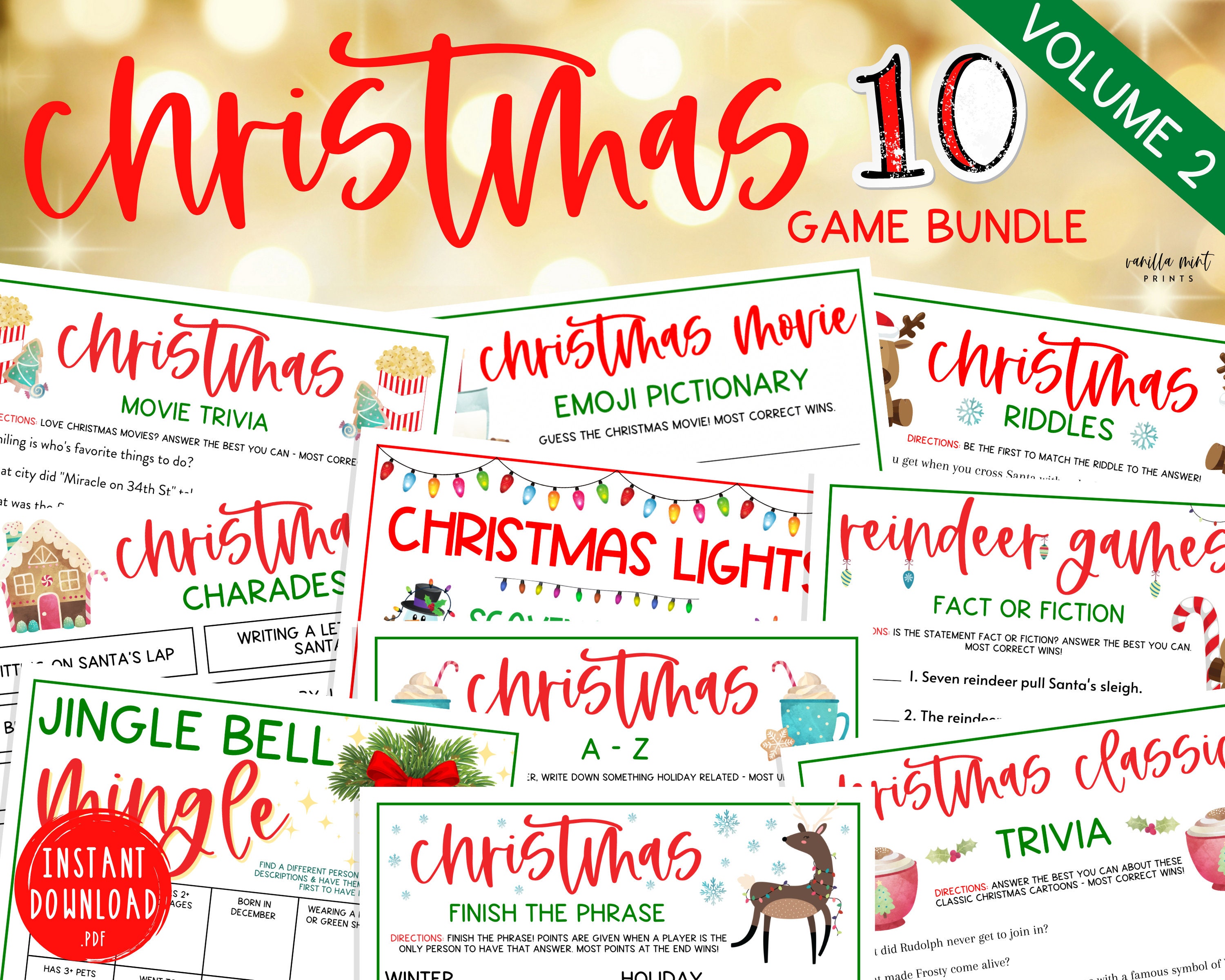 Christmas Game BUNDLE Volume 2 10 Christmas Printable Games | Etsy