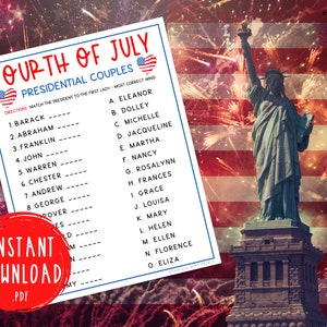 Fourth of July Presidential Couples Game | 4th of July Printable Games ...