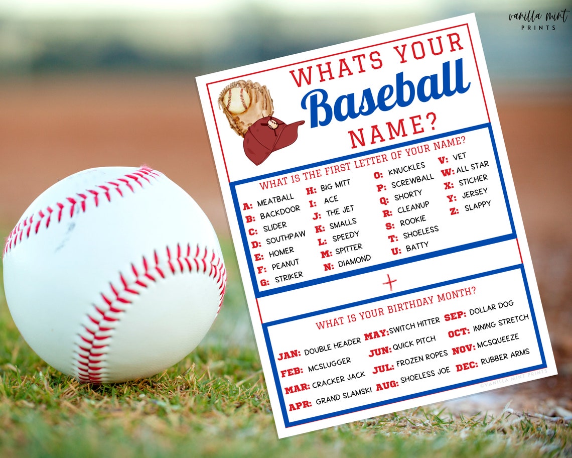 Whats Your Baseball Name Game Printable Baseball Team Party - Etsy