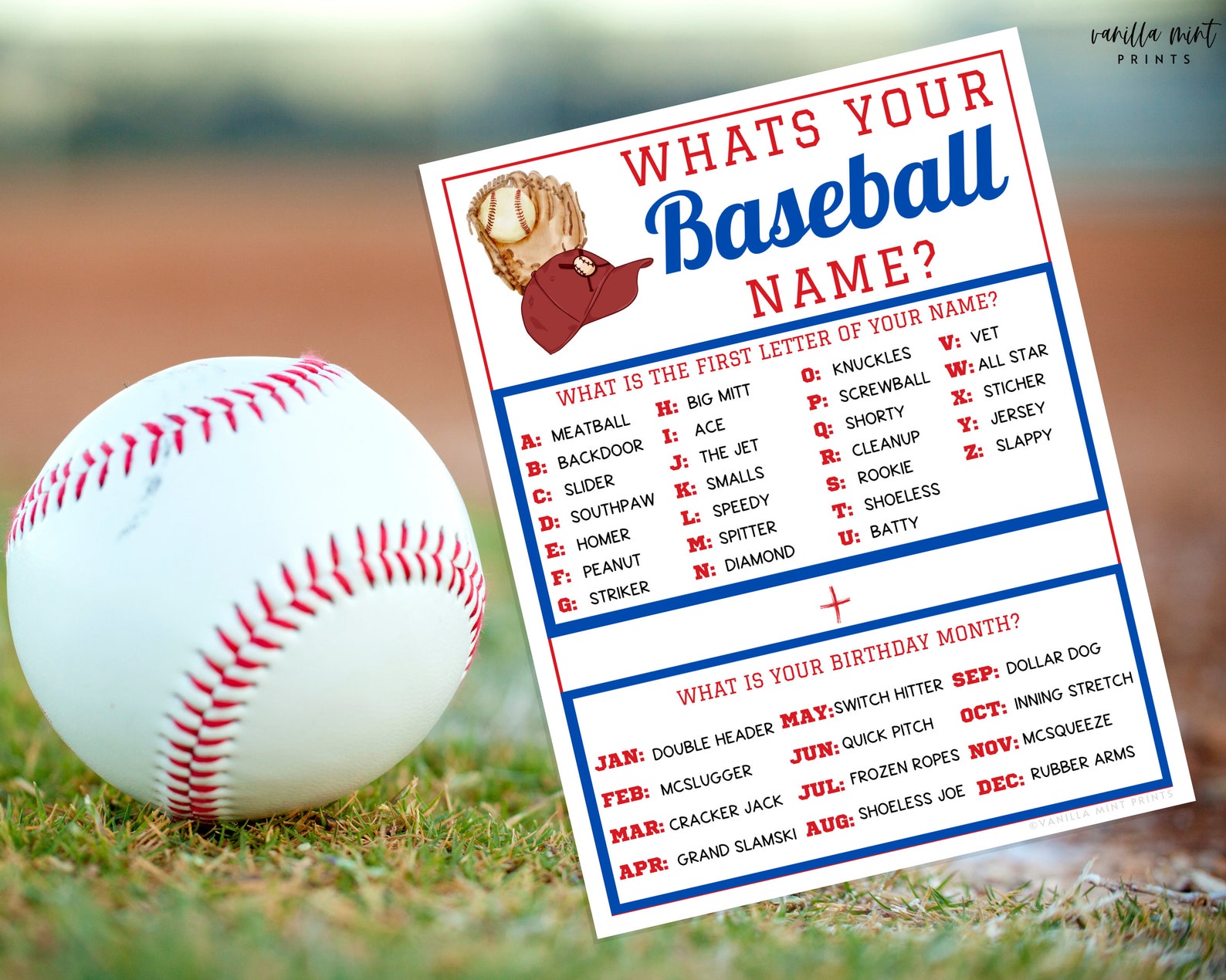 Whats Your Baseball Name Game Printable Baseball Team Party - Etsy