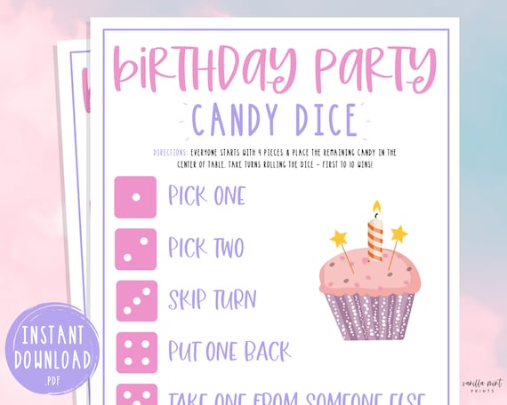 Birthday Candy Dice Game Girl's Birthday Party Games for | Etsy