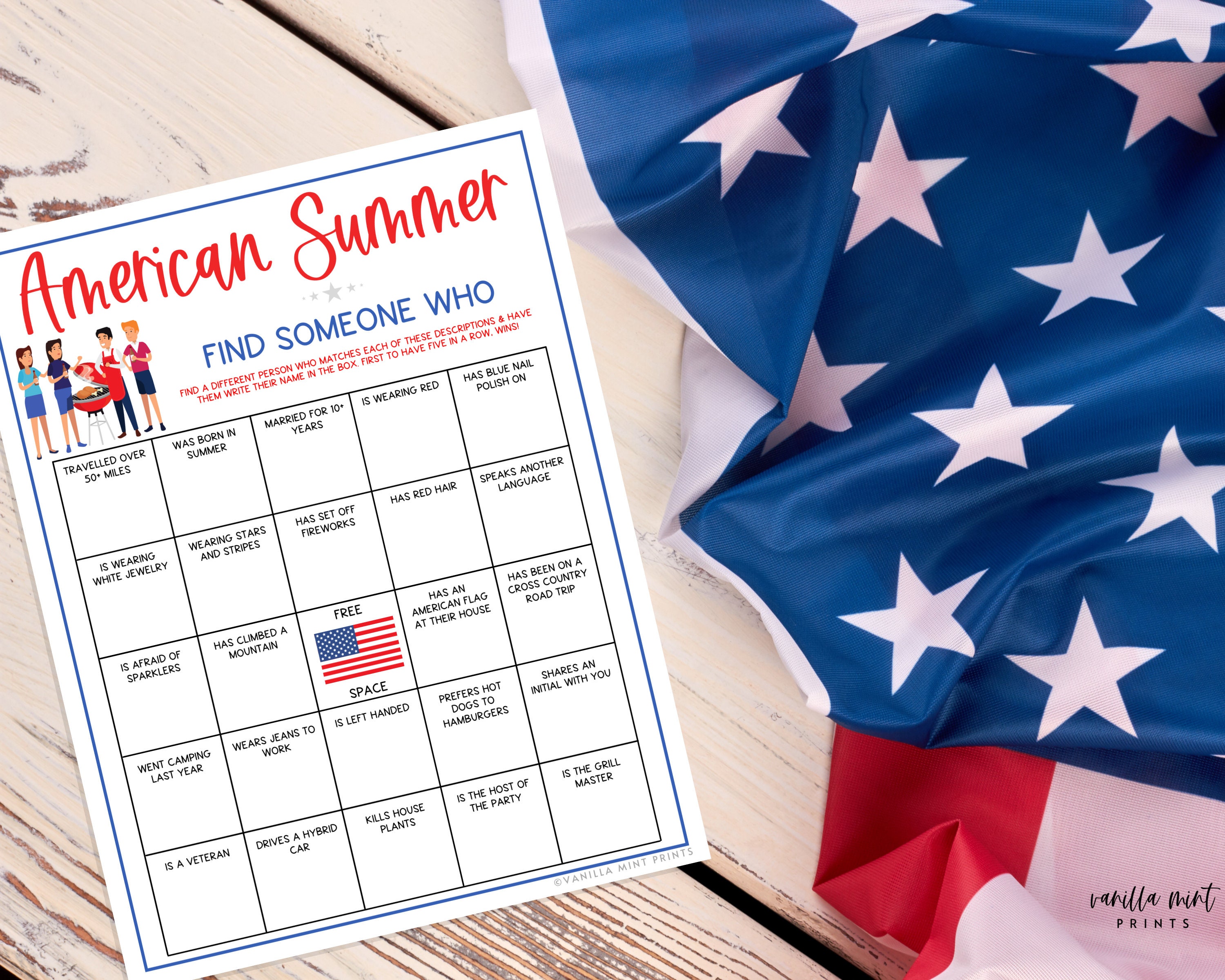 American Summer Find Someone Who Game Printable Memorial Day - Etsy