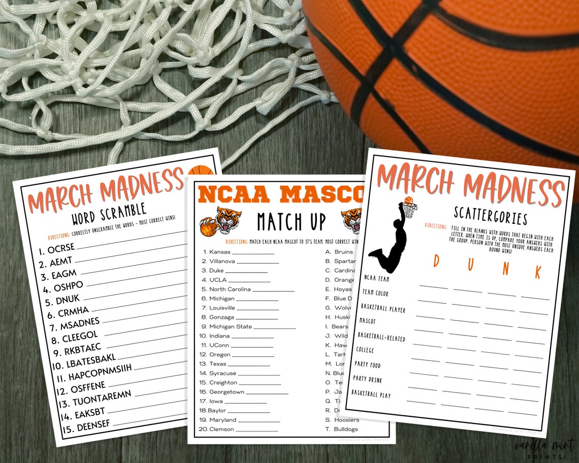 March Madness 10 Game Bundle Ten Printable March Madness | Etsy